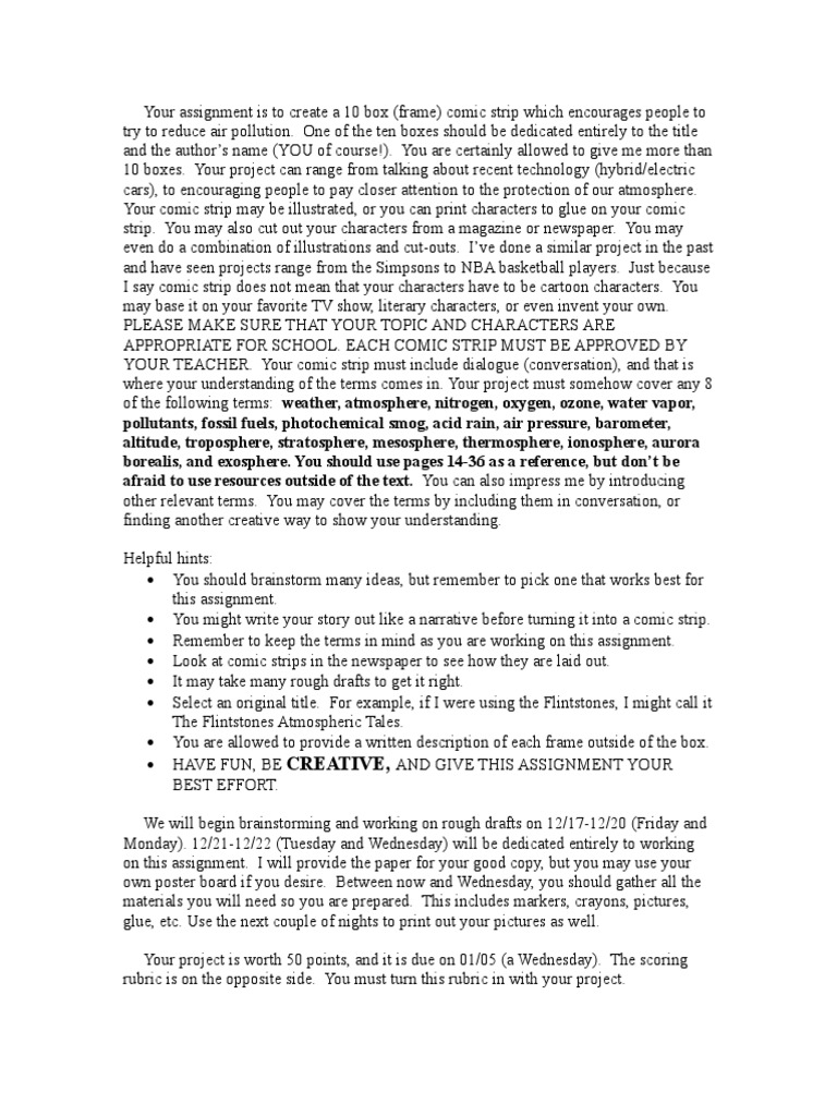 Air Pollution Comic Strip Assignment | PDF | Atmosphere Of Earth | Sky