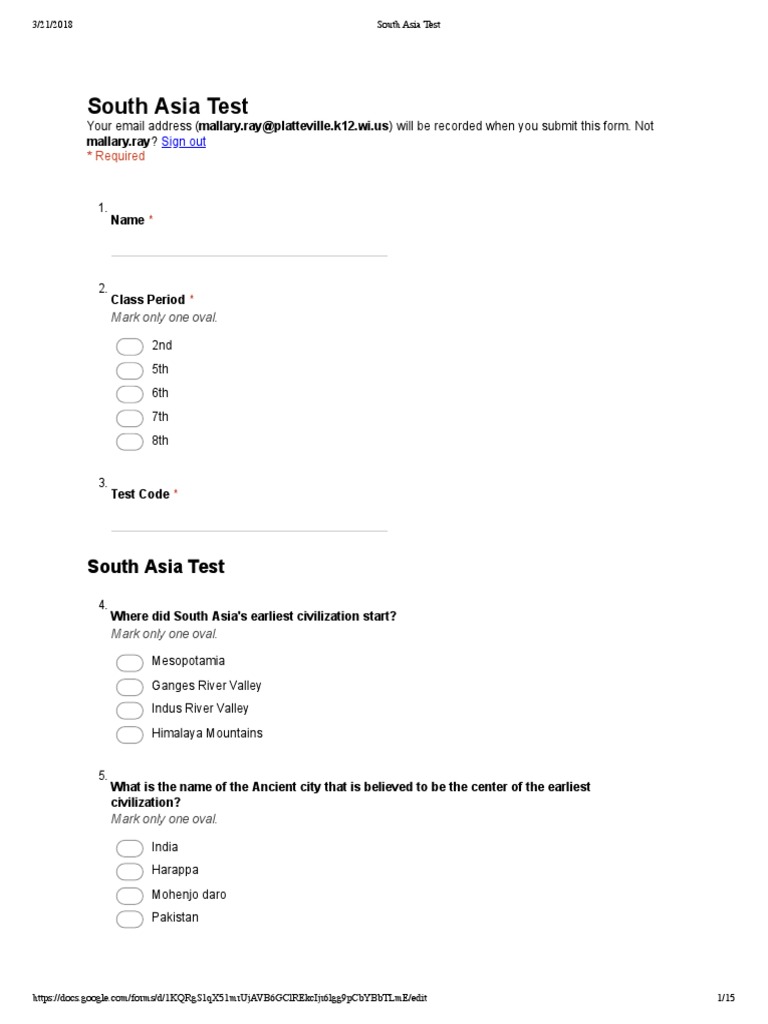 South Asia Test - Google Forms | PDF | Mahatma Gandhi | Reincarnation