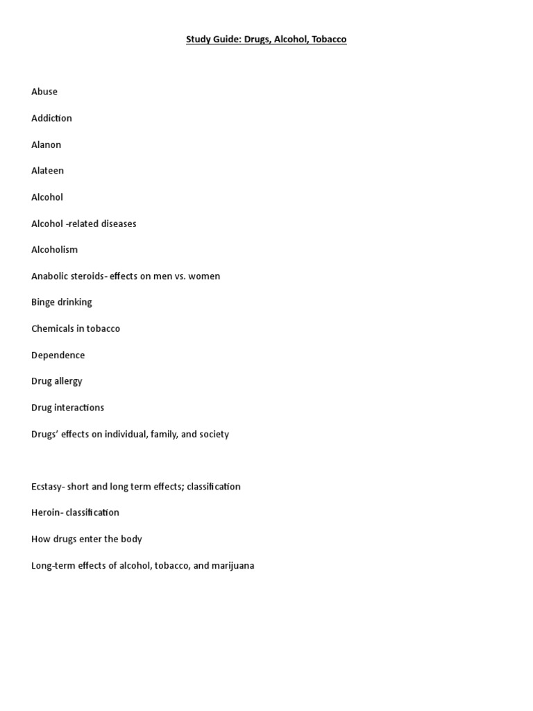 Drugs-Alcohol Study Guide | PDF