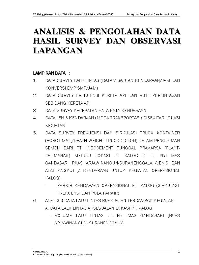 Laporan Hasil Survey Lalin (Data Andalalin Kalog) Ok | PDF