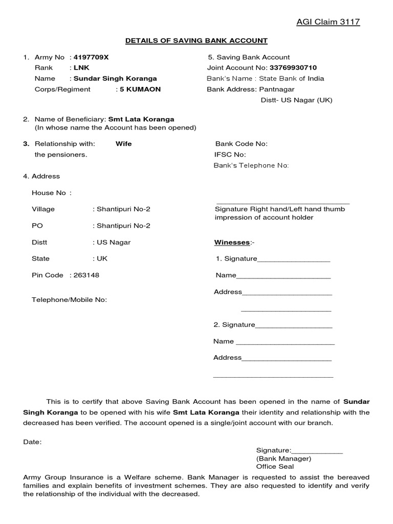 AGI Claim Form 3117 | Service Industries | Financial Services
