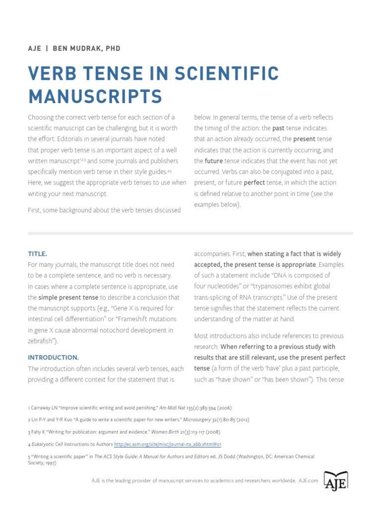 Verb Tense Guidelines for Manuscripts | PDF | Grammatical Tense ...