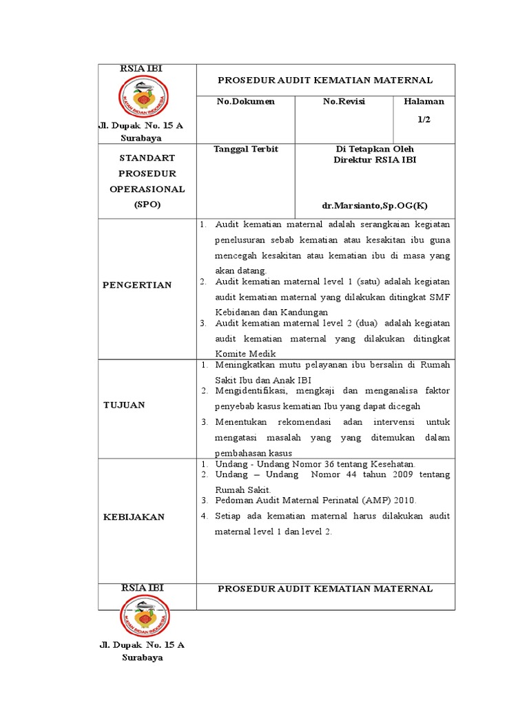 Prosedur Audit Kematian Maternal | PDF