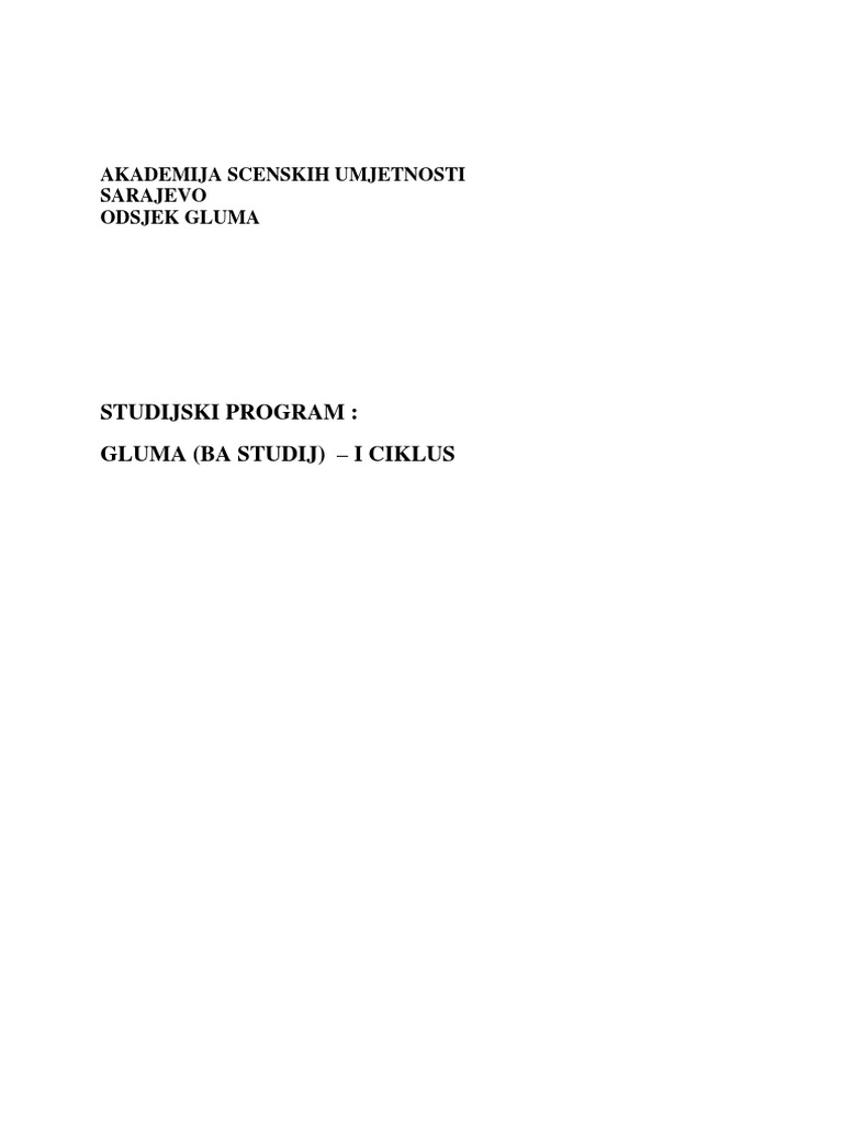 STUDIJSKI PROGRAM - GLUMA - I Ciklus PDF | PDF