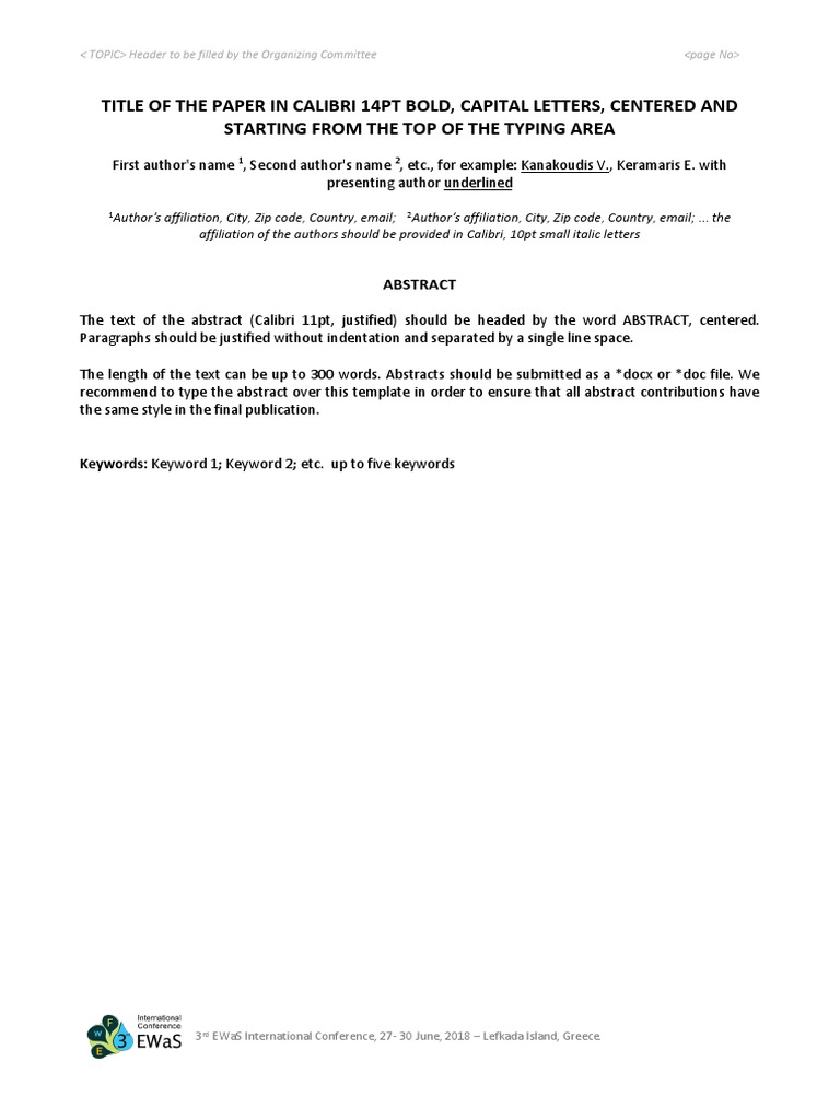 Title of The Paper in Calibri 14Pt Bold, Capital Letters, Centered and ...