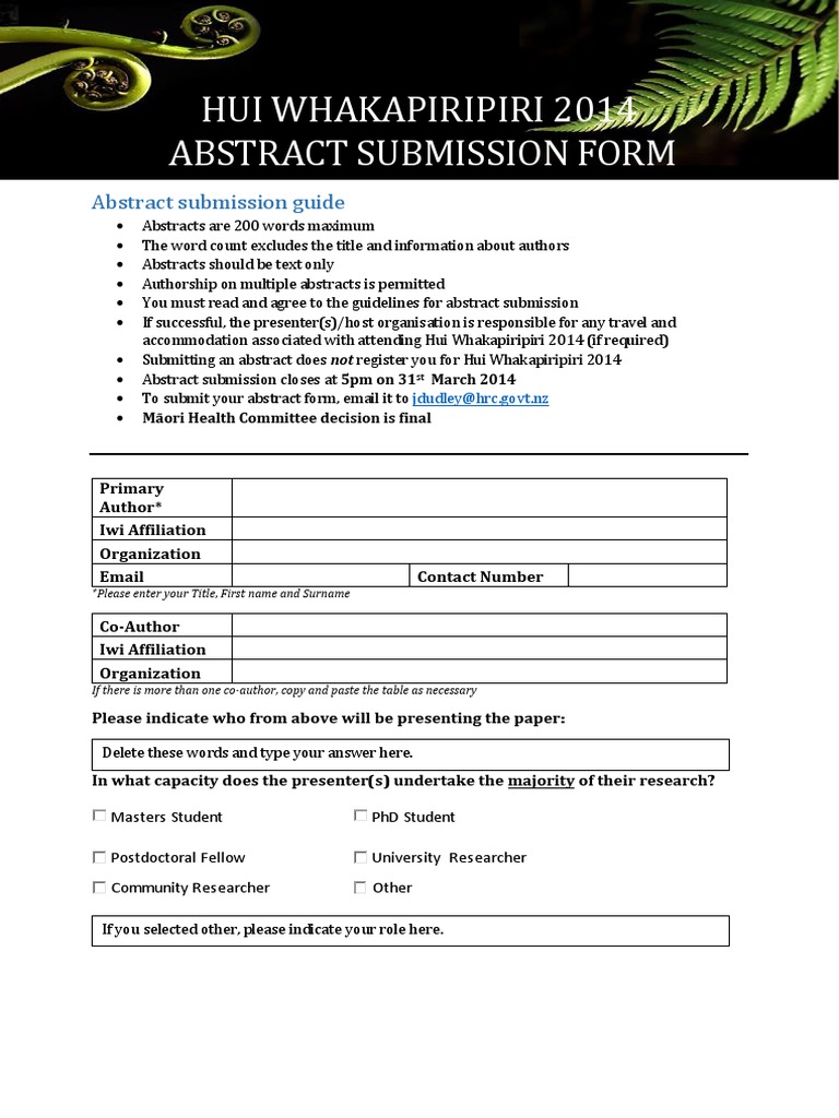 Hui Whakapiripiri 2014 Abstract Submission Form | PDF | Māori People ...