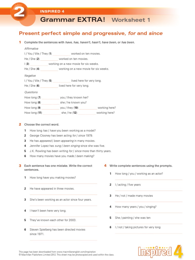 Grammar-EXTRA Inspired 4 Unit 2 Present Perfect Simple and Progressive For and Since | PDF | Leisure