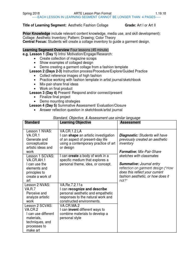 Aesthetic Collage Lesson Plan | PDF | Aesthetics | Lesson Plan