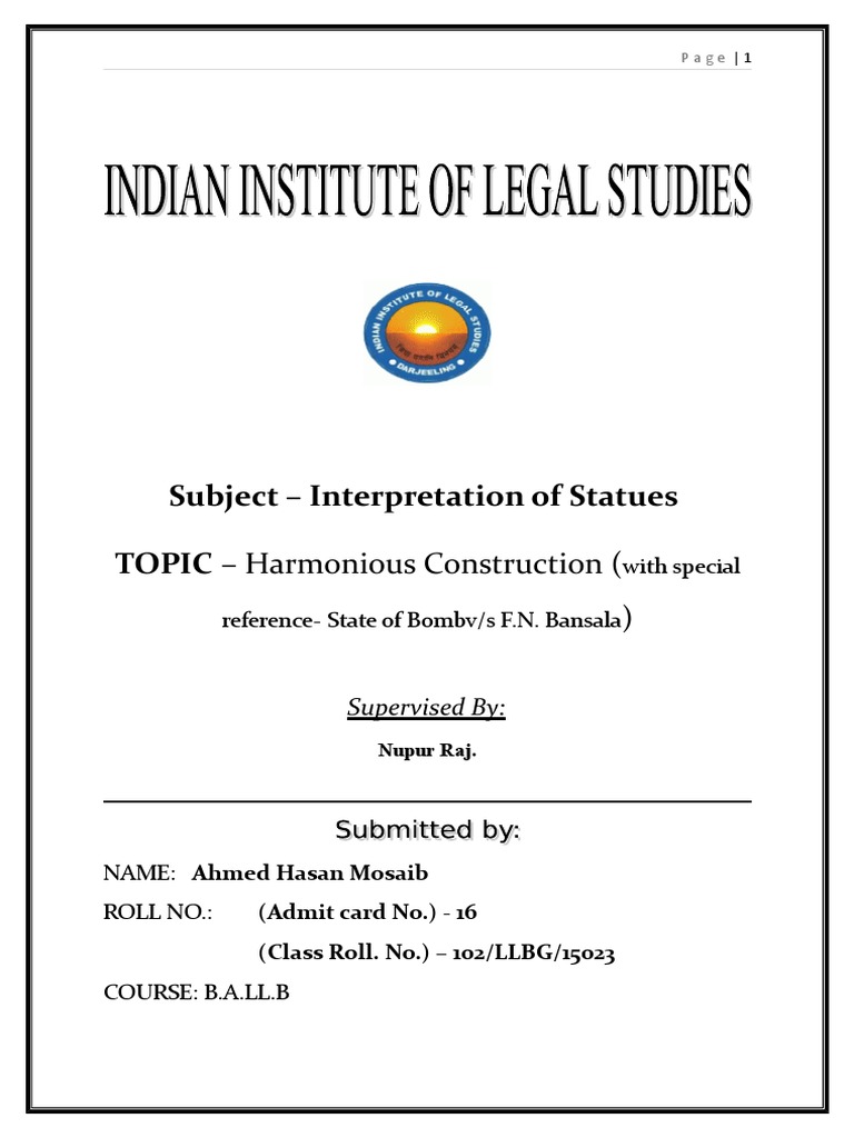Harmonious Construction | PDF | Statutory Interpretation | Government