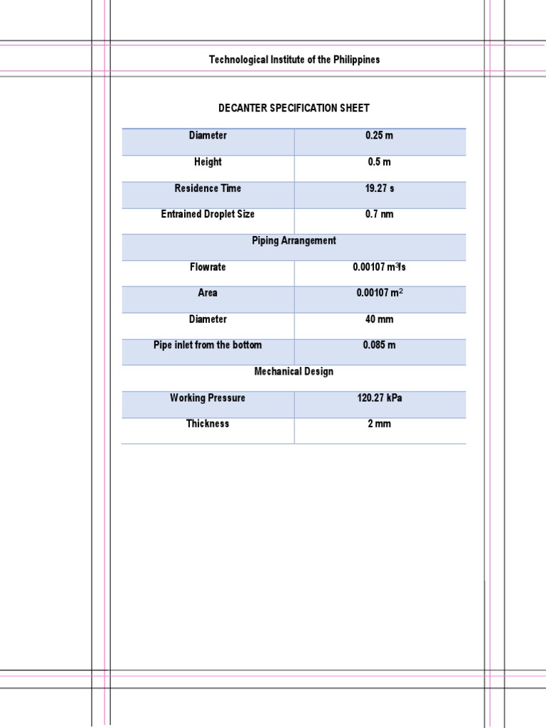 Design of Decanter | PDF | Flow Measurement | Liquids