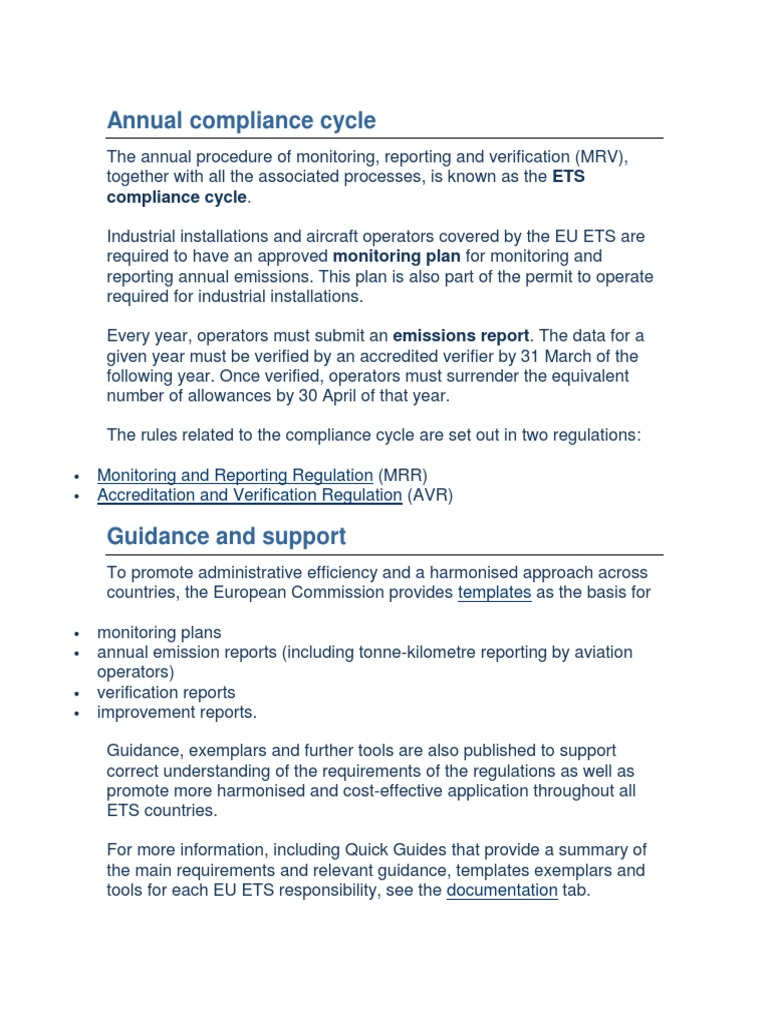 The EU ETS Compliance Cycle: Monitoring, Reporting, Verification and ...