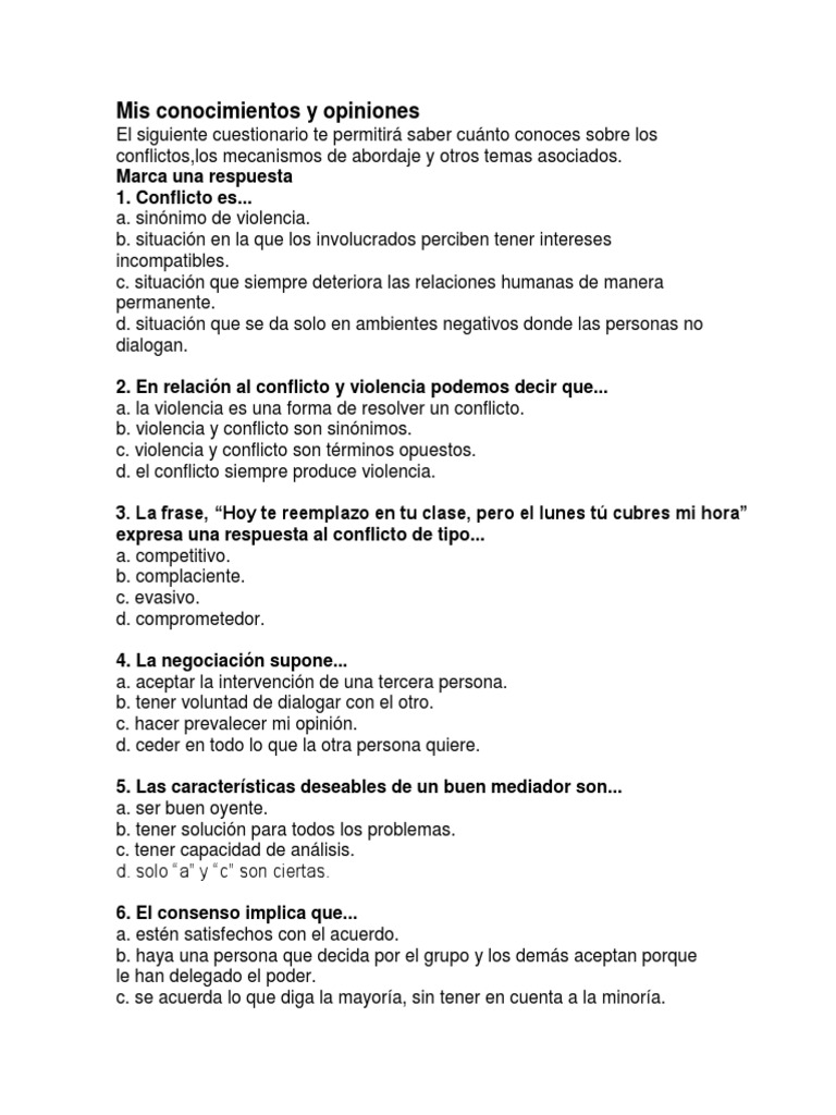 2. CUESTIONARIO CONFLICTOS | Conflicto (proceso) | Maestros