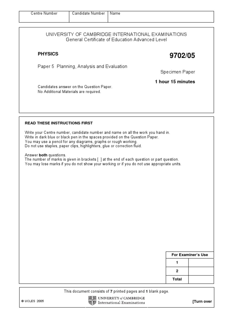 9702 05 Specimen | PDF | Sound | Physical Sciences