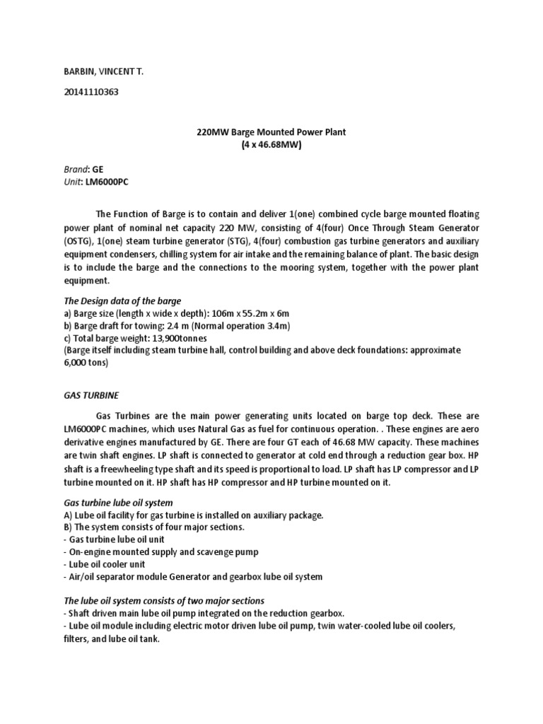 Brand: GE Unit: LM6000PC: 220MW Barge Mounted Power Plant (4 X 46.68MW ...