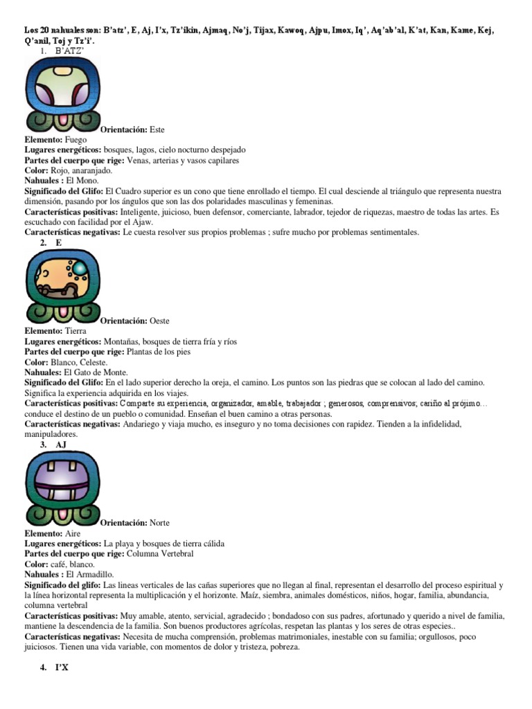 Nawales Mayas Con Su Significado | PDF | Color | Tierra