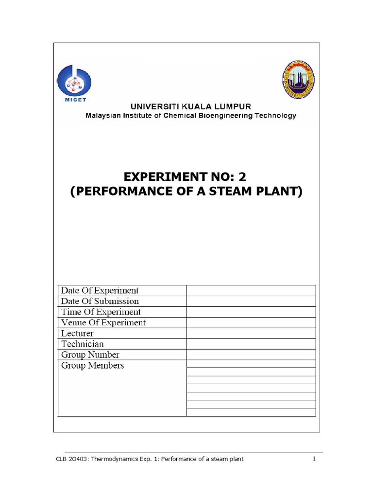 Steam Plant Performance Experiment | PDF | Steam Engine | Boiler