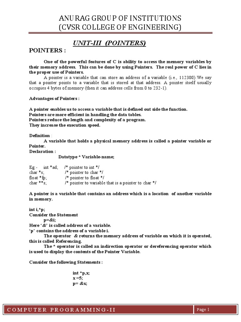 CP II Pointers (Unit III) | PDF | Pointer (Computer Programming) | Data ... CP II Pointers (Unit III) | PDF | Pointer (Computer Programming) | Data ...