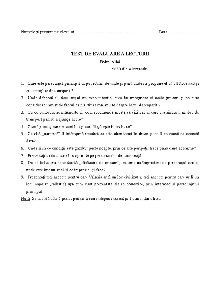 Test de Lectura Balta Alba | PDF