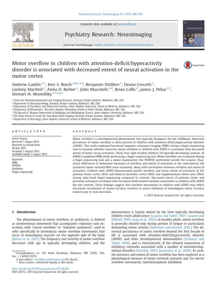 Motor Overflow in Children With Attention-Deficit Hyperactivity ...
