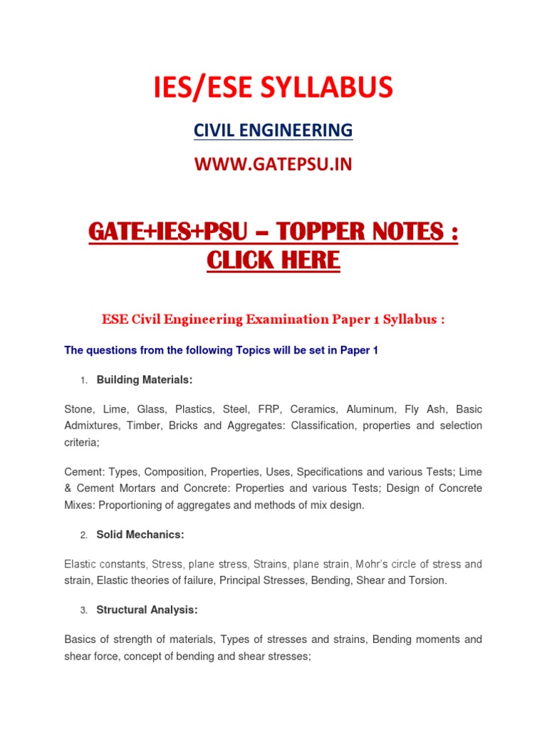 Ies/Ese Syllabus: Gate+Ies+Psu - Topper Notes: Click Here | PDF | Beam ...