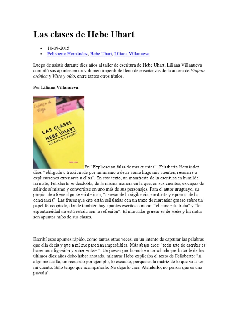 Las Clases de Hebe Uhart | PDF | Comillas | Escritura