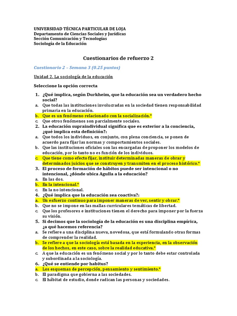 Cuestionarios de Refuerzo No2 | PDF | Sociología | Sociedad