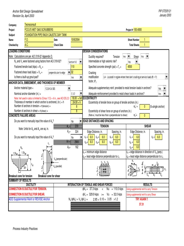Anchor Bolt Design Spreadsheet | PDF | Structural Engineering ...