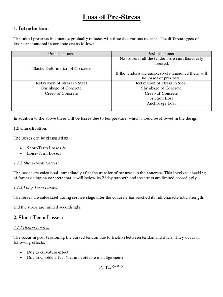Loss of Prestress | PDF | Prestressed Concrete | Chemical Product ...