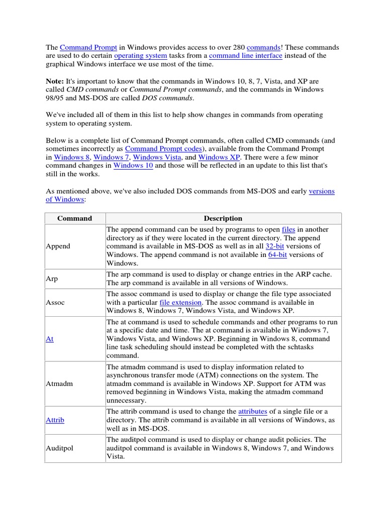 List of Command Prompt Commands | PDF | Microsoft Windows | Windows 7