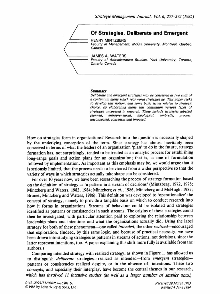 Of Strategies, Deliberate and Emergent | PDF | Strategic Management ...