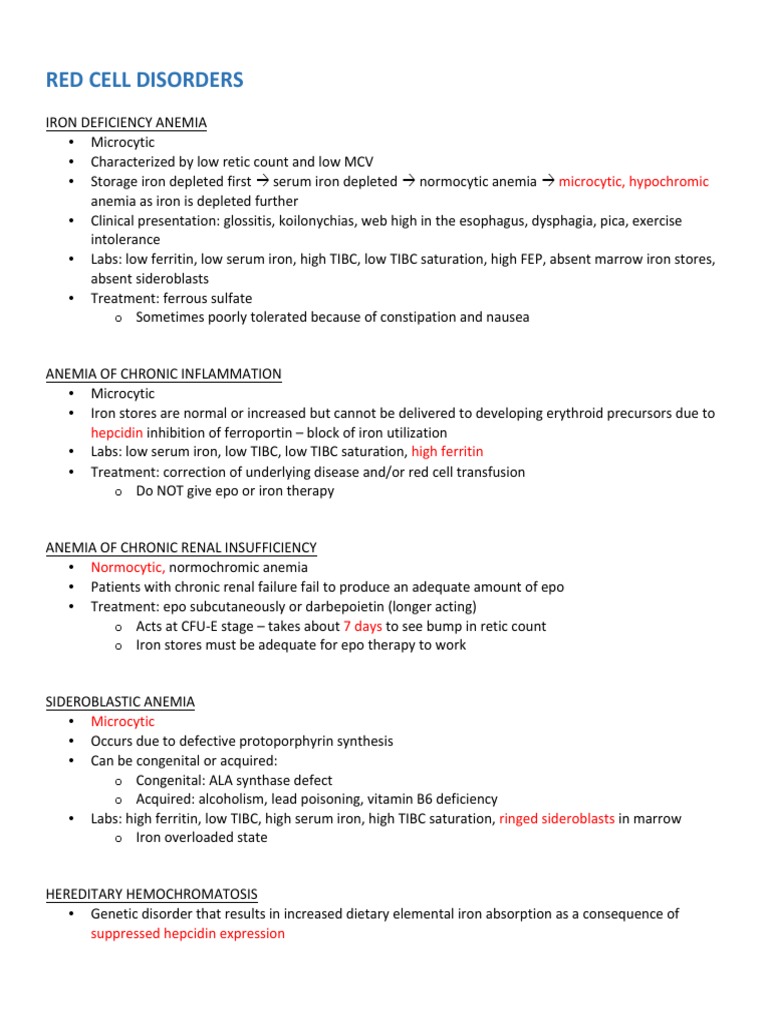Red Cell Disorders: Causes, Types and Treatments | PDF | Anemia | Platelet