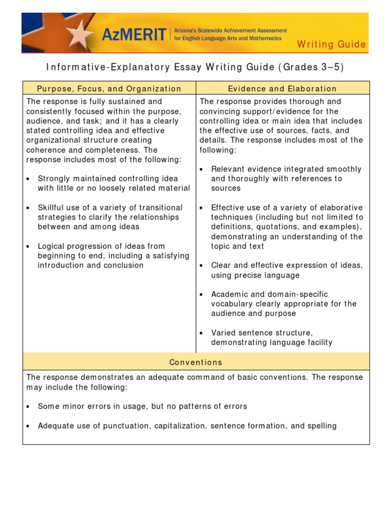 Informative-Explanatory Essay Writing Guide (Grades 3-5) : Purpose ...