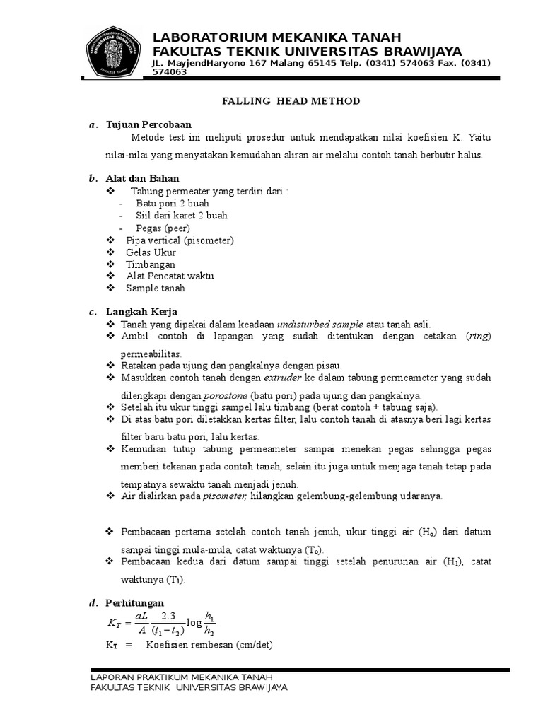 12.2. Falling Head 3 - 411 | PDF | Metode & Bahan Ajar