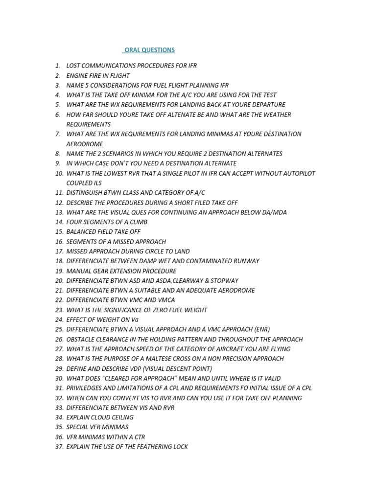 CPL Ground Oral Questions | PDF