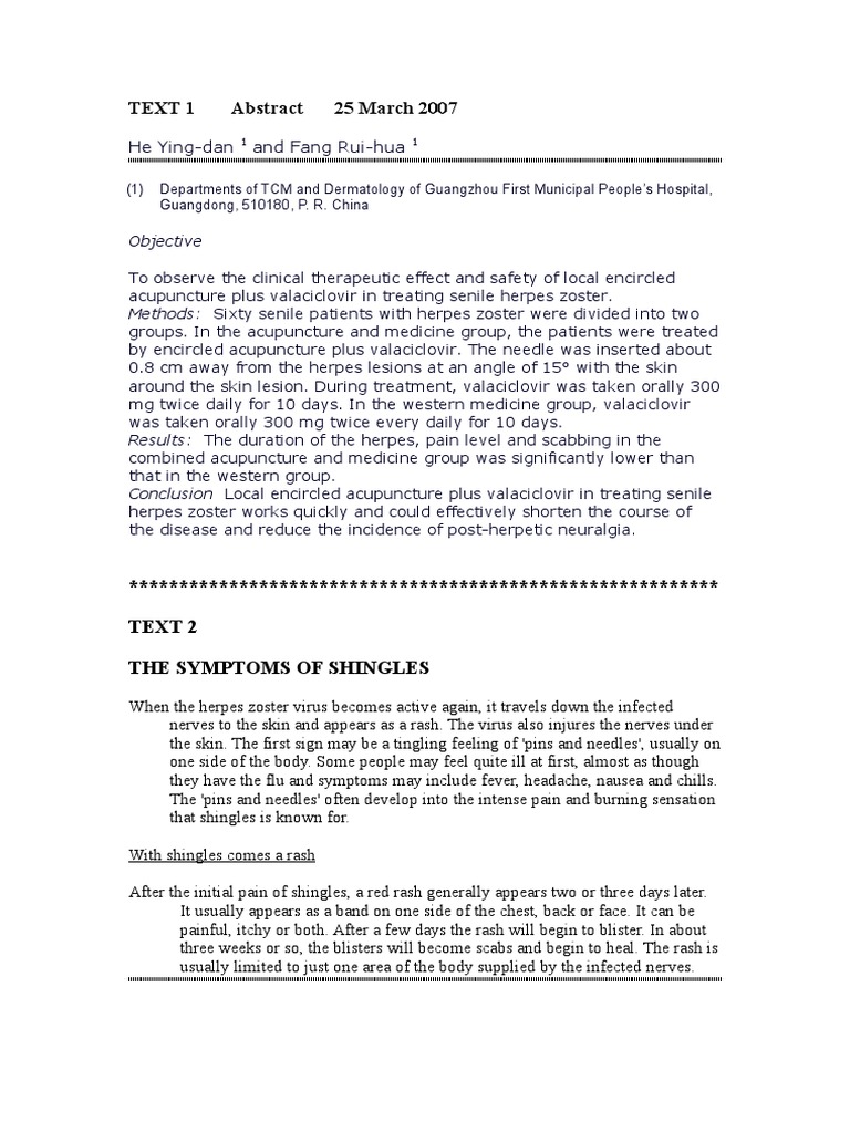 Reading Part A Shingles | PDF | Herpes Simplex | Animal Virology