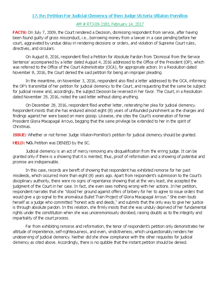 Judicial Clemency Petition Denied for Judge | PDF | Pardon | Common Law