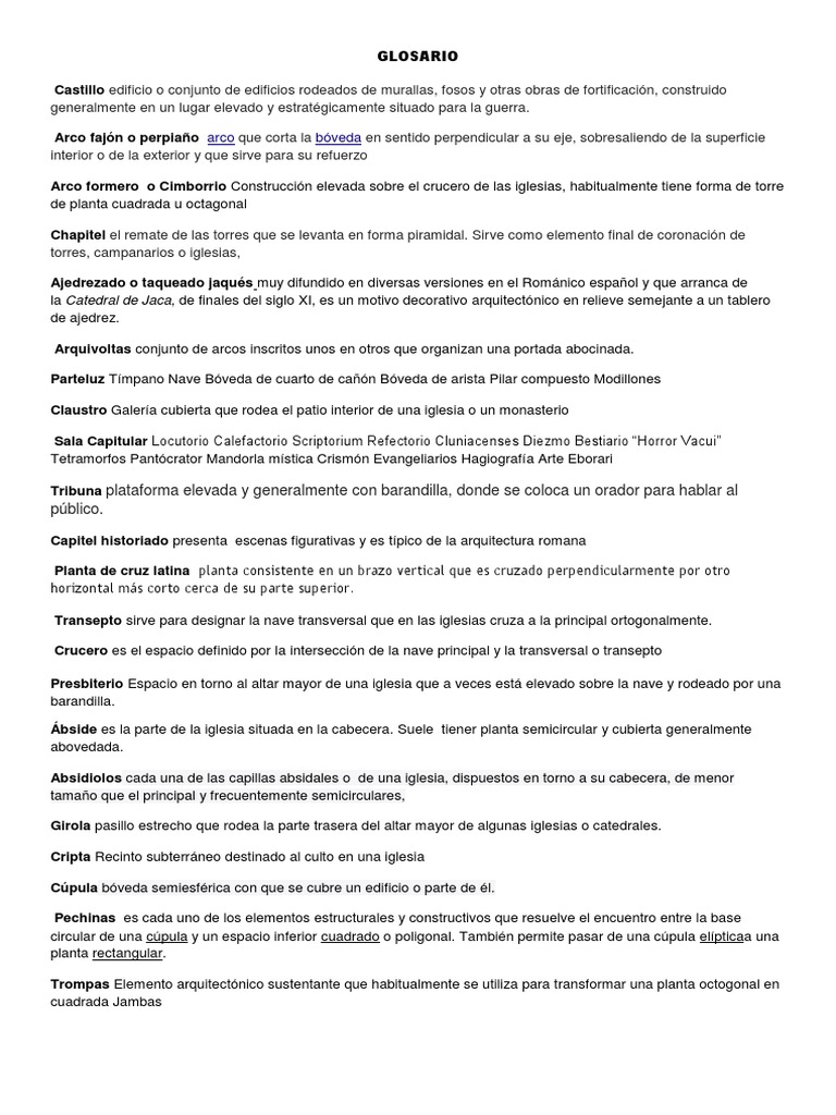GLOSARIO Romanico | PDF | Iglesia (edificio) | Estilo