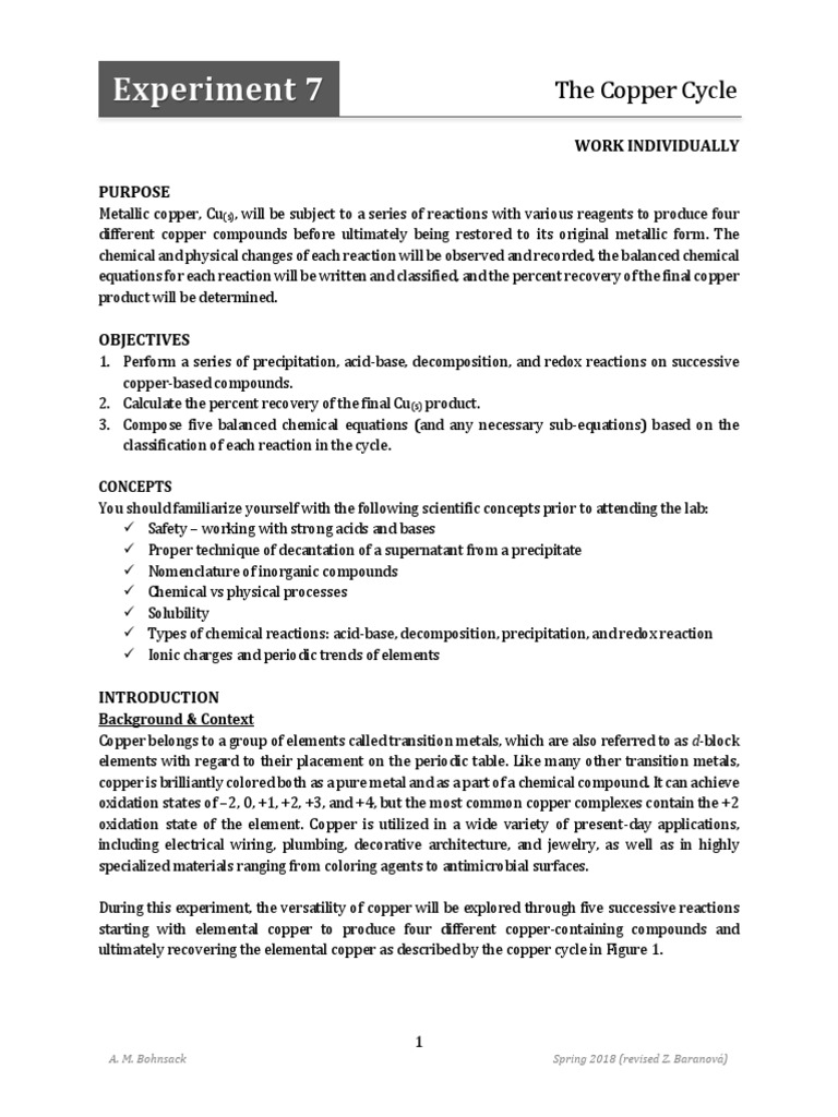 Experiment 07: Copper Cycle Lab Manual | PDF | Redox | Chemical Reactions