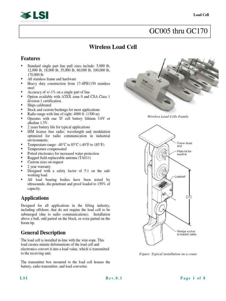Lsi GCXXX Load Cells Datasheet | PDF | Battery (Electricity) | Transmitter
