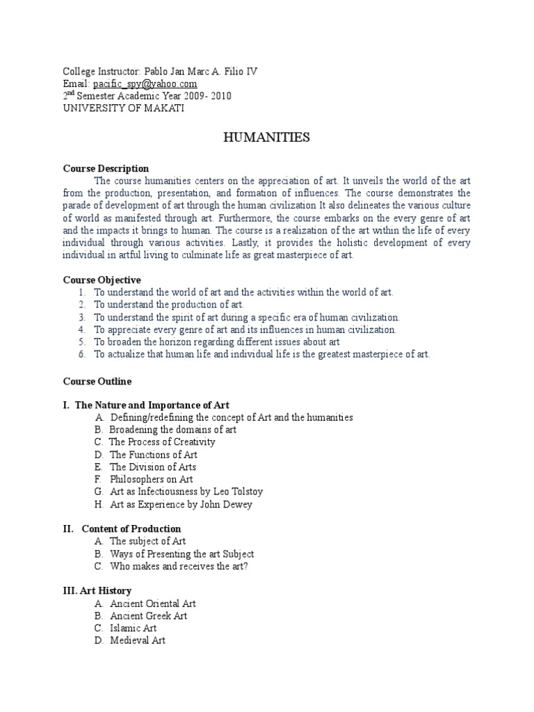 Humanities Syllabus | PDF | Humanities | Poetry