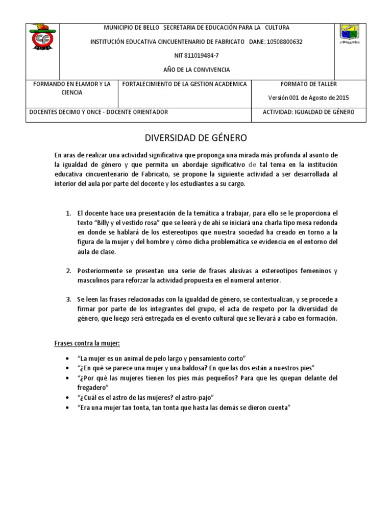 Actividad de Igualdad de Género en Aula | PDF | Género | Estudios de género