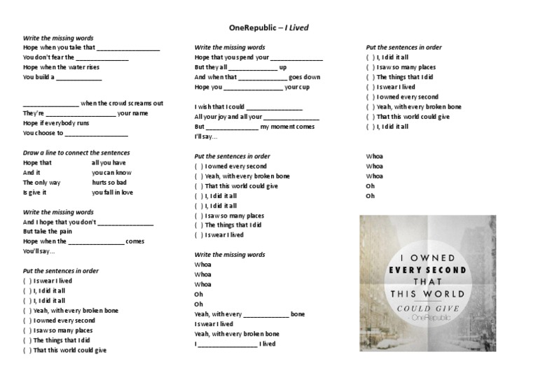 OneRepublic Lyrics Activity | PDF