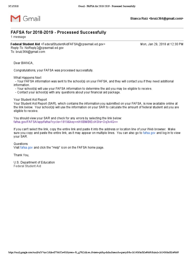FAFSA 2018-2019 Process Confirmation | PDF | Politics | Social Science