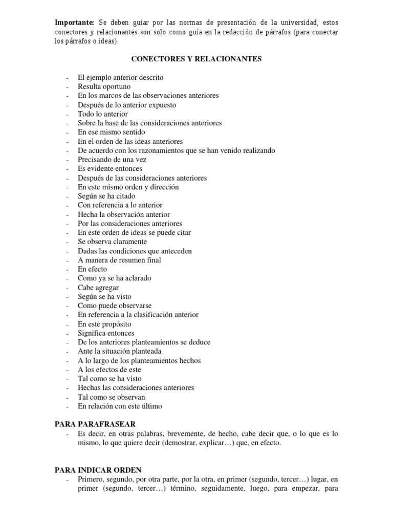 Verbos y Conectores de Parrafos | PDF | Verbo | Palabra