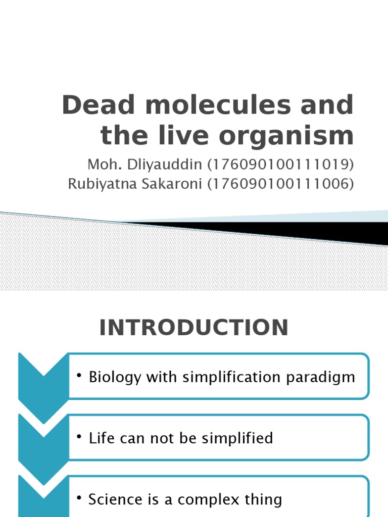 Dead Molecules and The Live Organism: Moh. Dliyauddin (176090100111019 ...