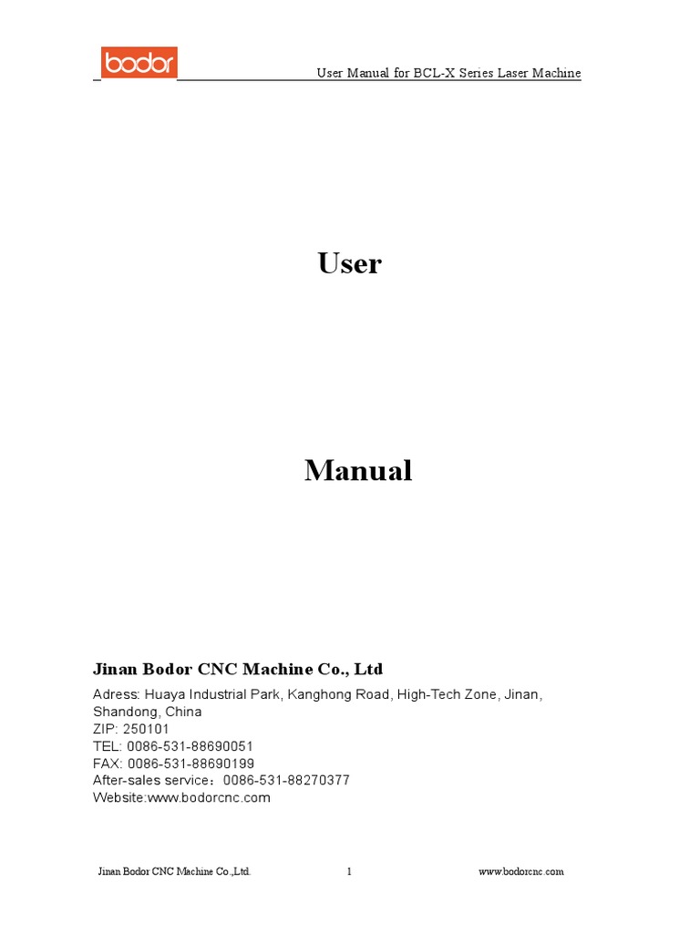 Bodor BCL X CO2 Laser Engraving and Cutting Machine User Manual | PDF ...