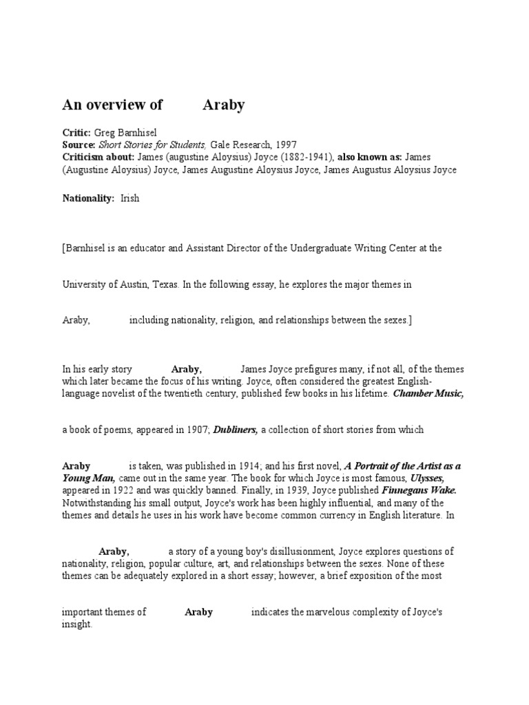 An Overview of Araby | PDF | James Joyce