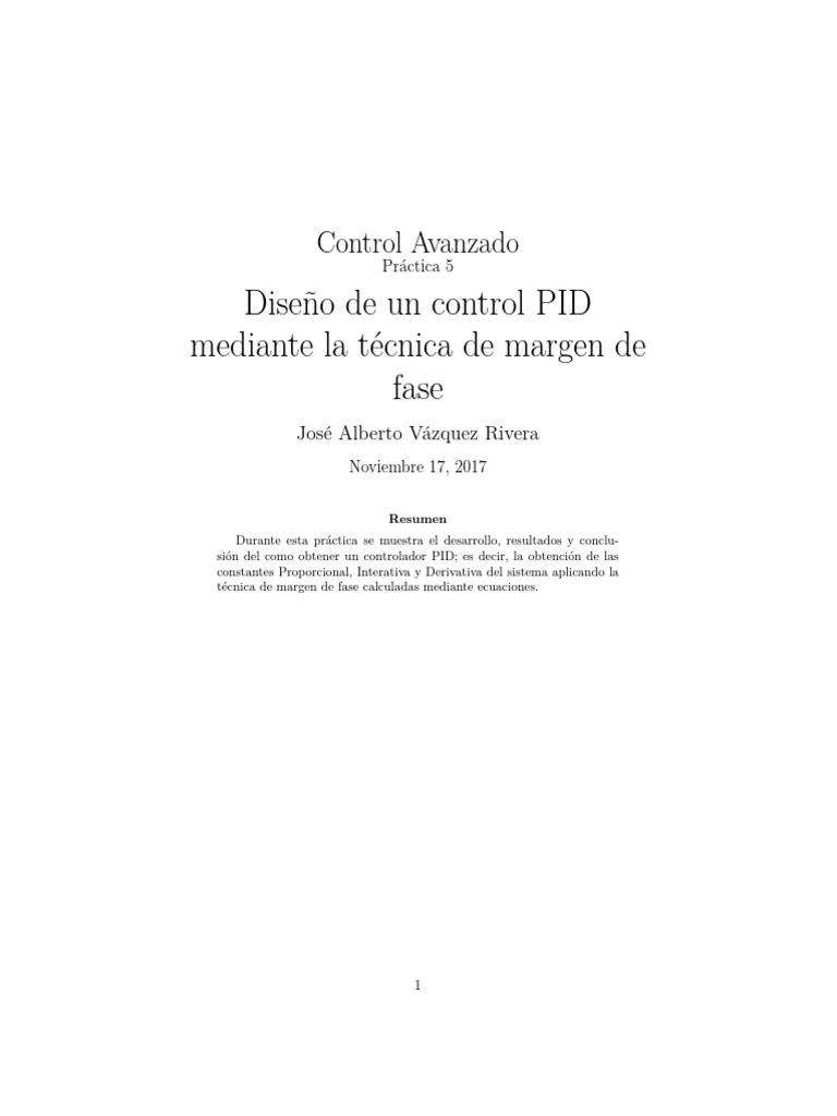 Diseño de Un Control PID Mediante La Técnica de Margen de Fase ...