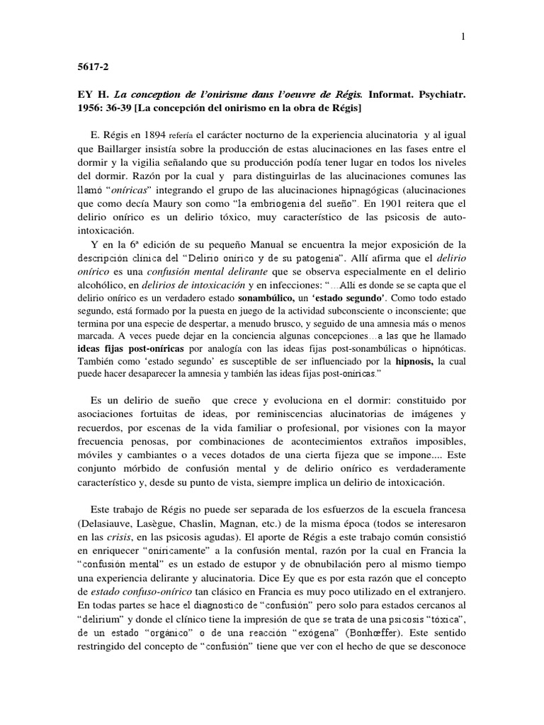 Ey La Concepcion Del Onirismo en La Obra de Regis | PDF | Engaño | Hipnosis