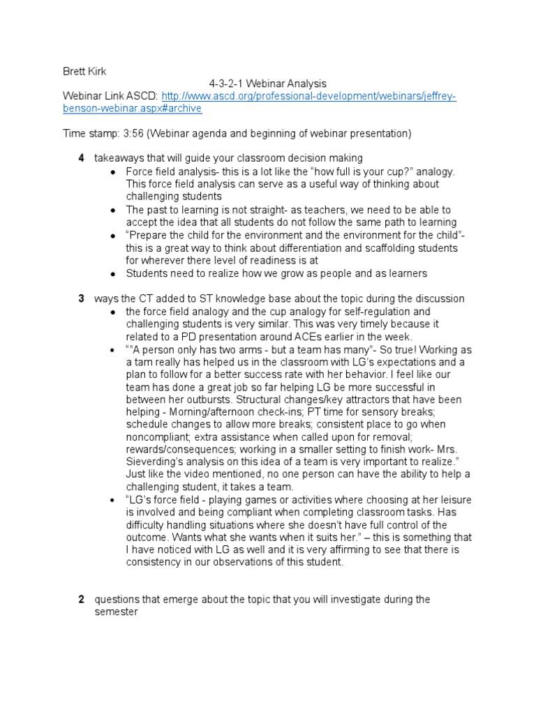 4-3-2-1 Webinar Analysis | PDF | Classroom | Standardized Tests